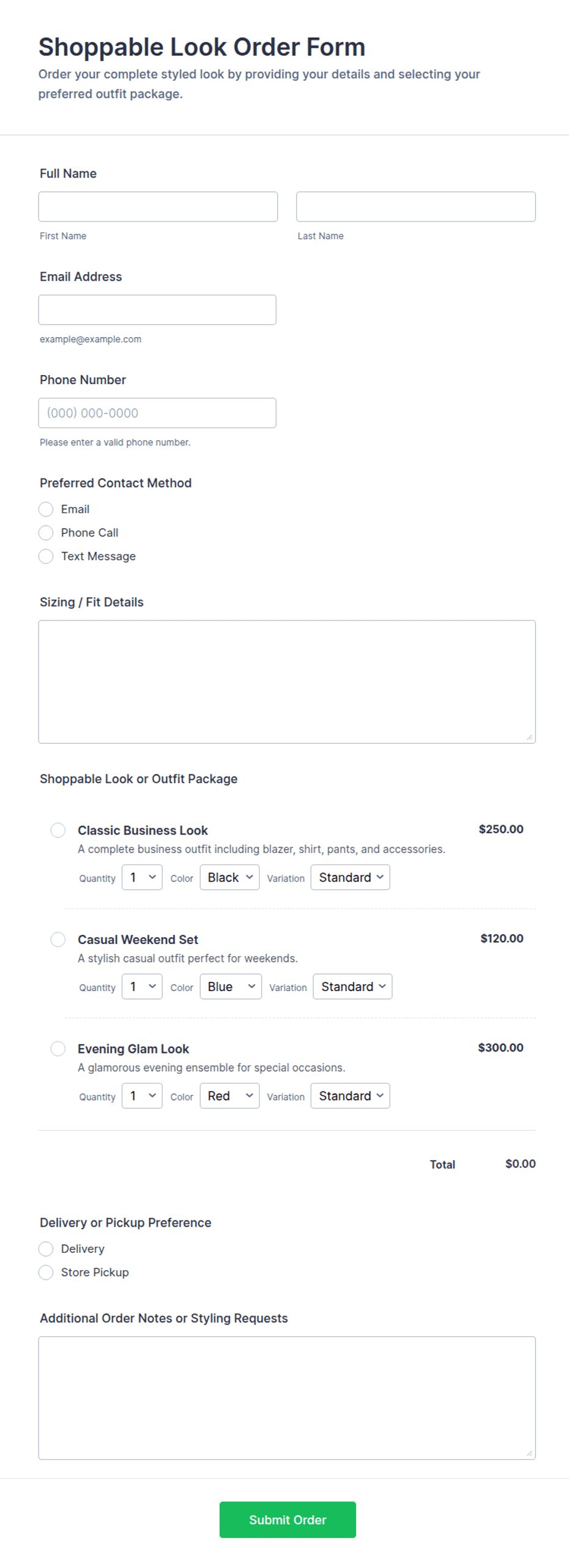 Shoppable Look Order Form Template | Jotform