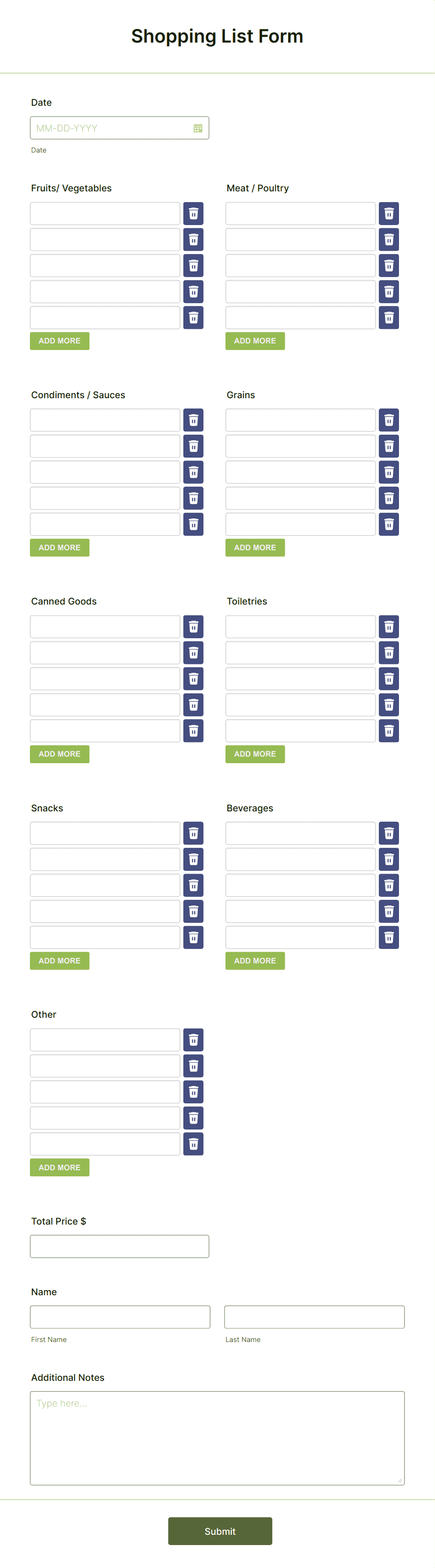 Shopping List Form Template | Jotform