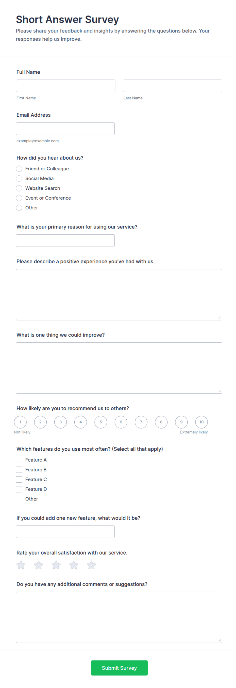 Short Answer Survey Form Template | Jotform
