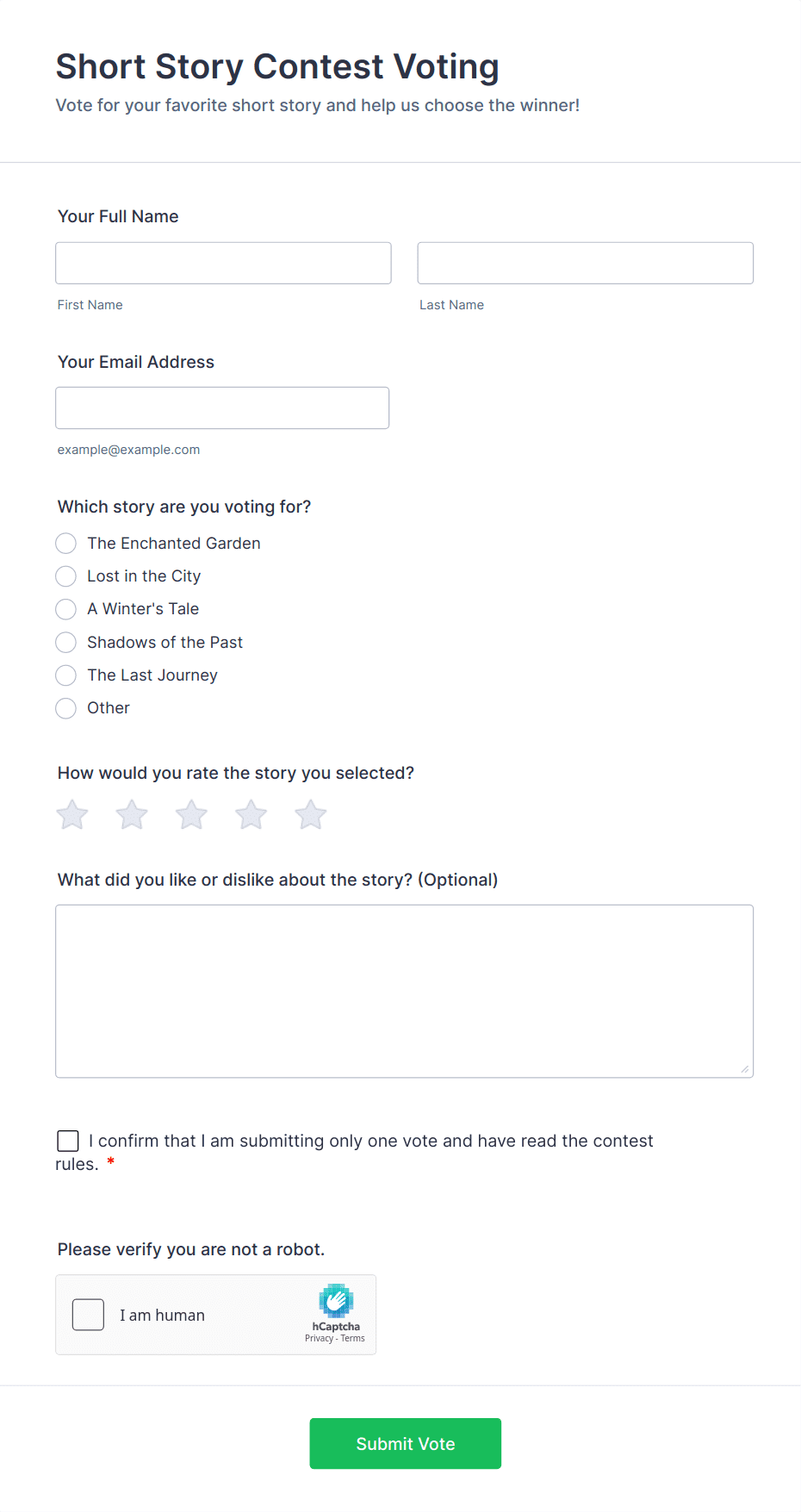 Short Story Contest Voting Form Template | Jotform