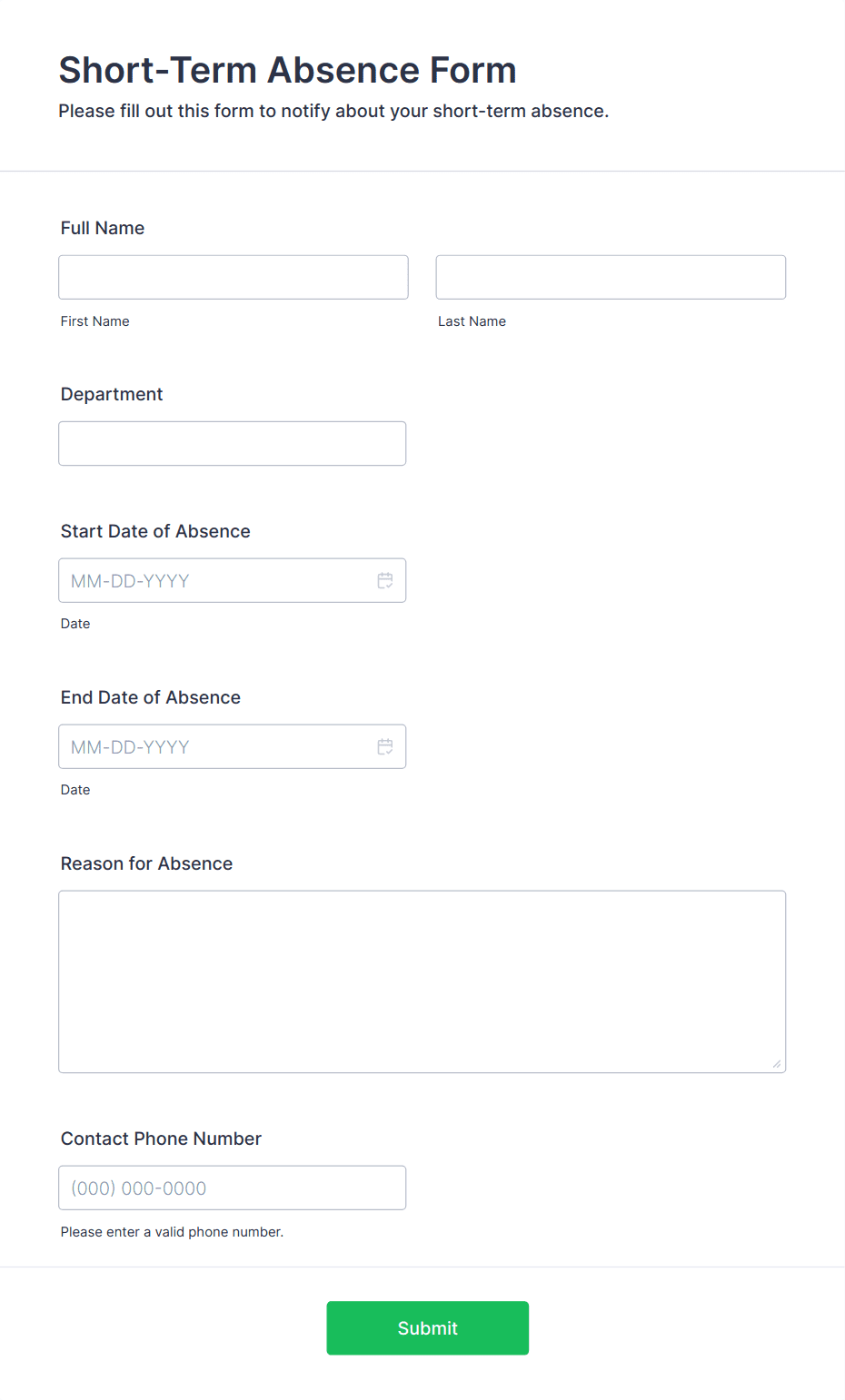 Short-Term Absence Form Template | Jotform