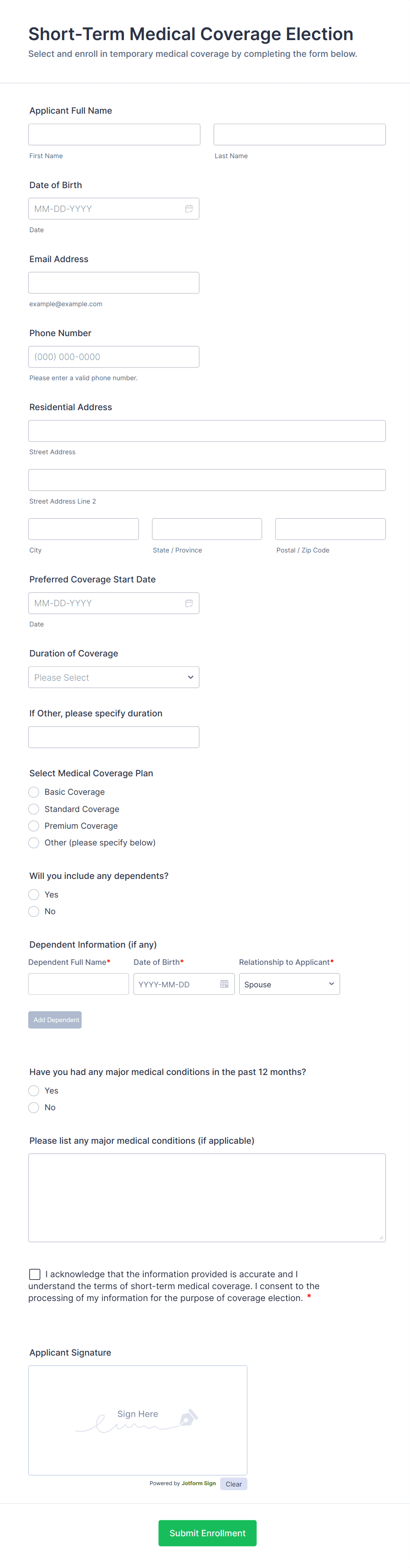 Short-Term Medical Coverage Election Form Template | Jotform