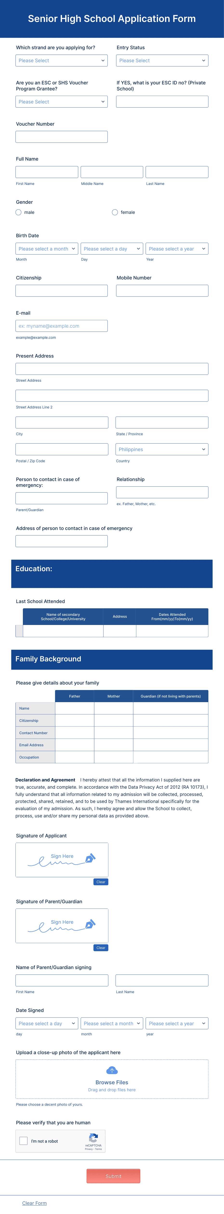 Senior High School Application Form Template | Jotform