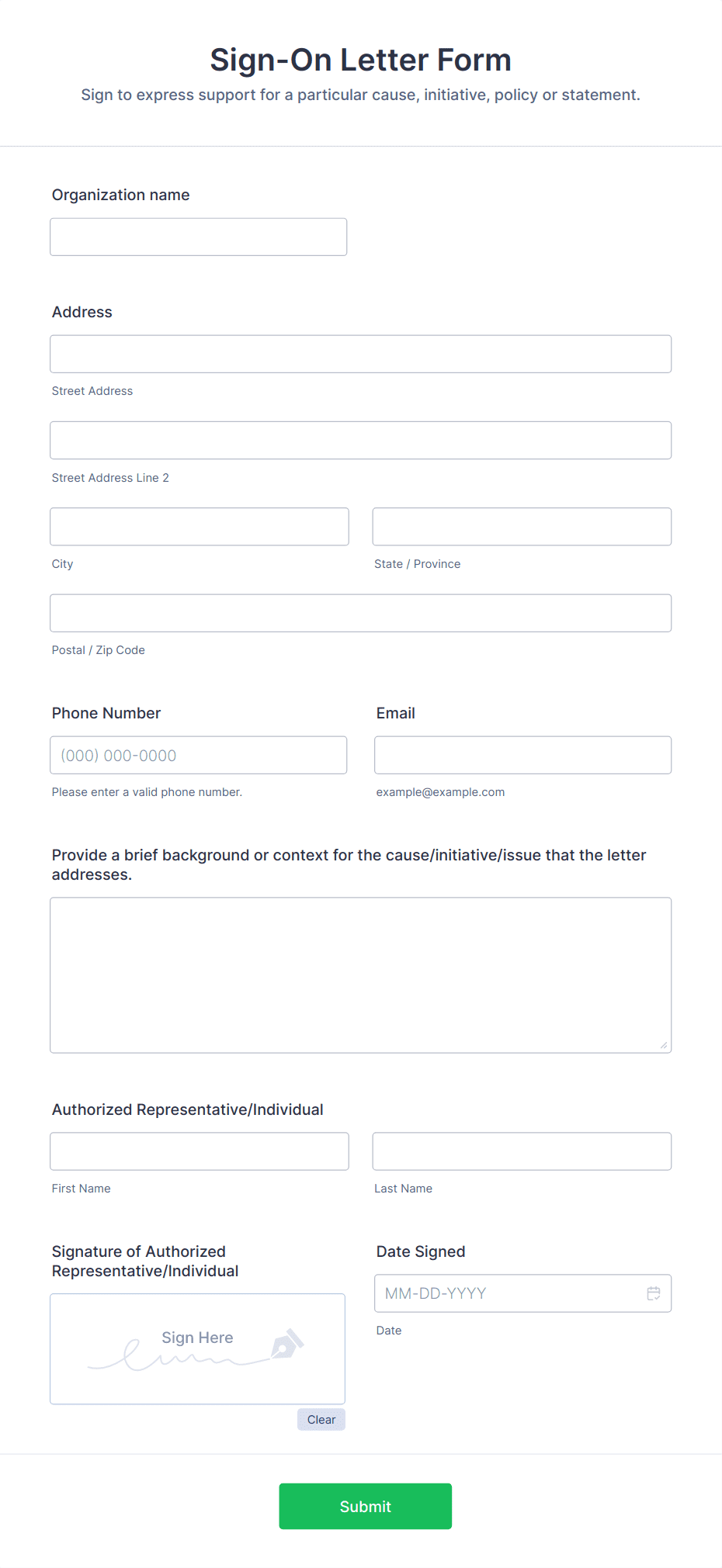 Sign-On Letter Form Template | Jotform