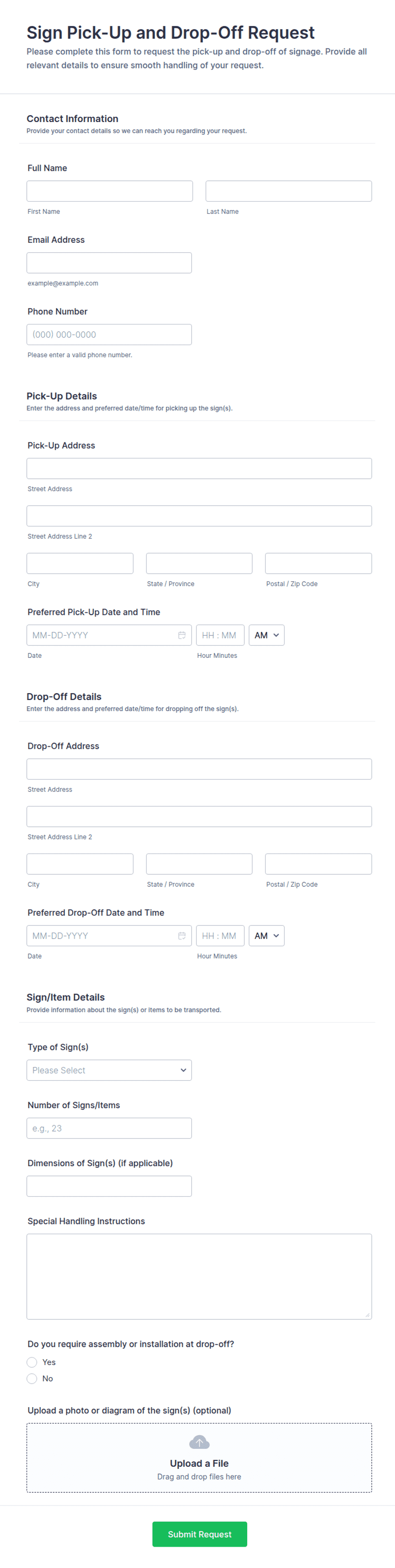 Sign Pick-Up and Drop-Off Request Form Template | Jotform