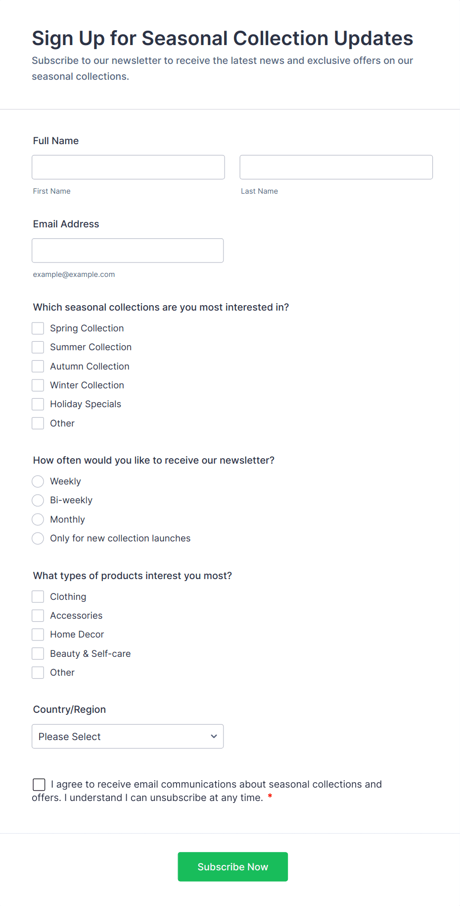Sign Up for Seasonal Collection Updates Form Template | Jotform