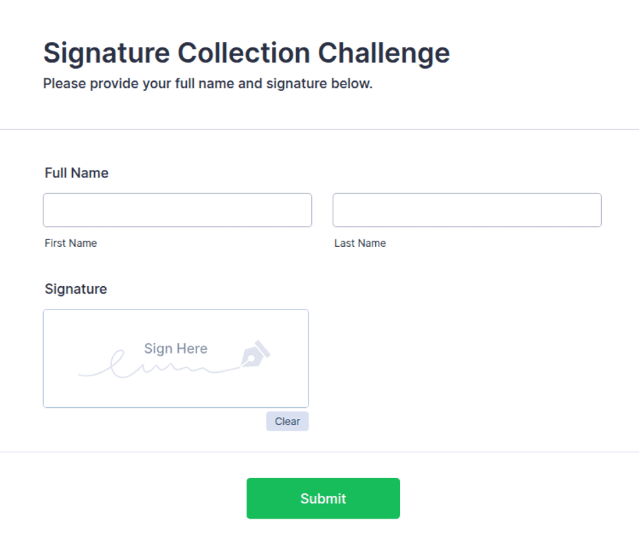 Signature Collection Challenge Form Template | Jotform