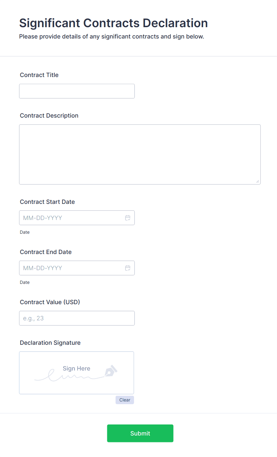 Significant Contracts Declaration Form Template | Jotform