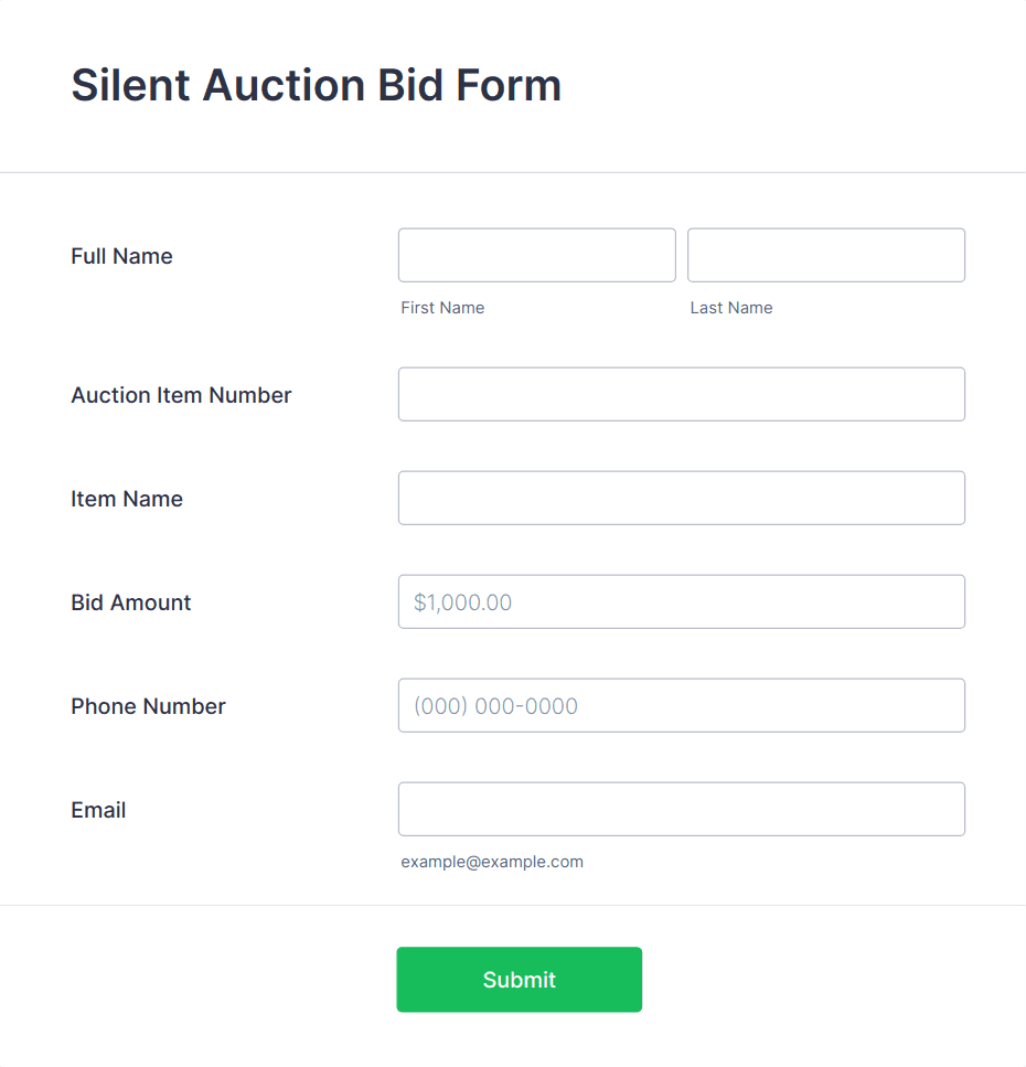 Auction Bid Form Template | Jotform