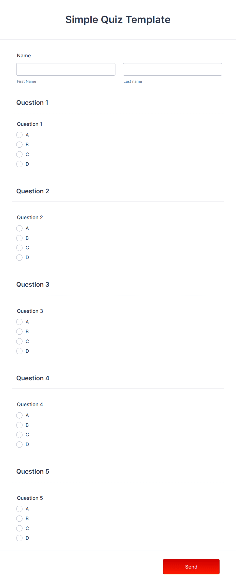 Simple Quiz Template Form Template | Jotform