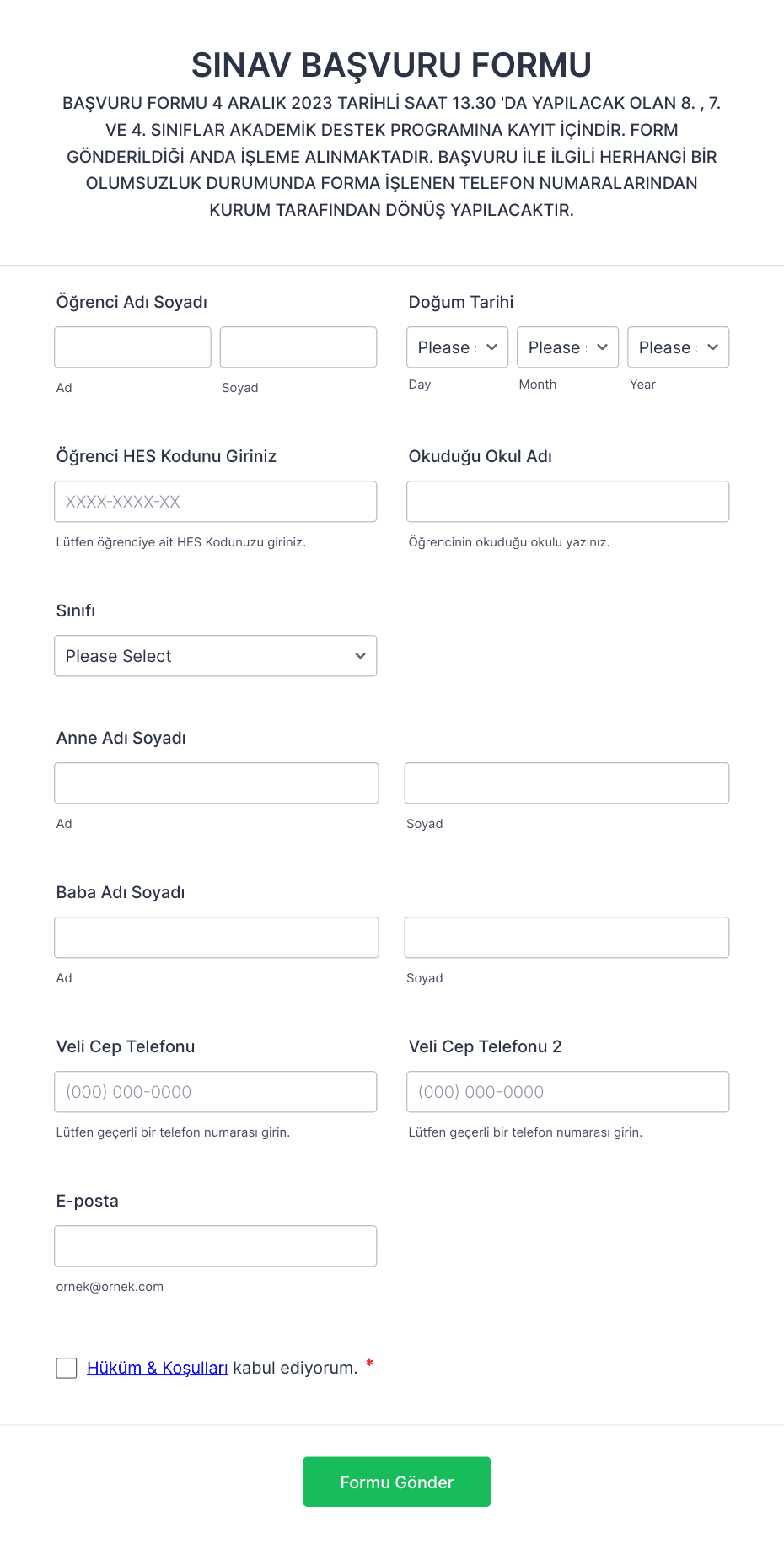 Sınav Başvuru Form Şablonu | Jotform