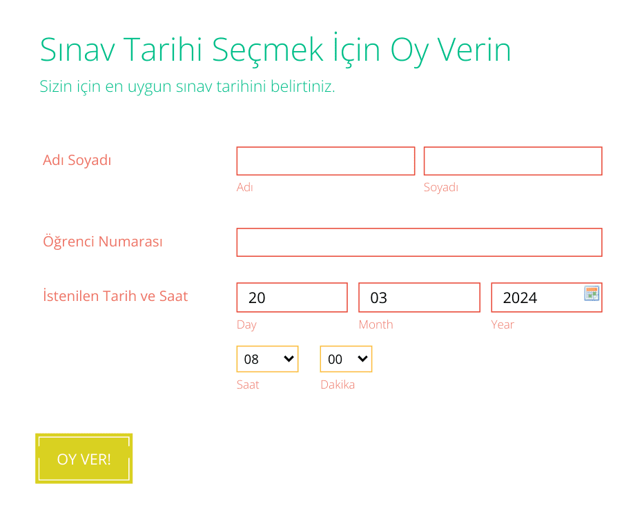 Sınav Tarihi Seçim Anketi Formu Örneği | Jotform
