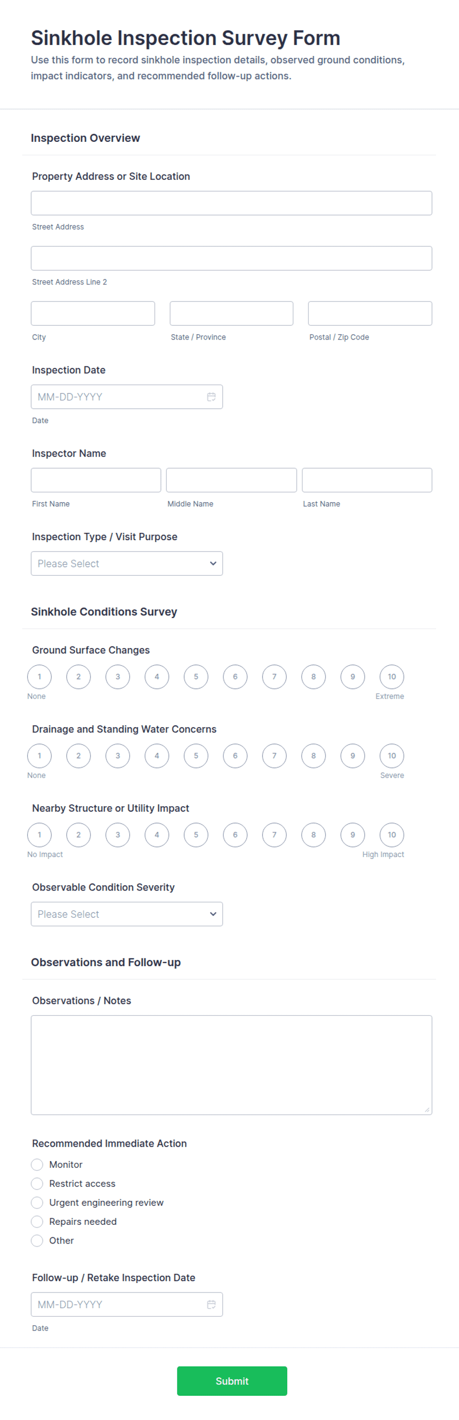 Sinkhole Inspection Survey Form Template | Jotform