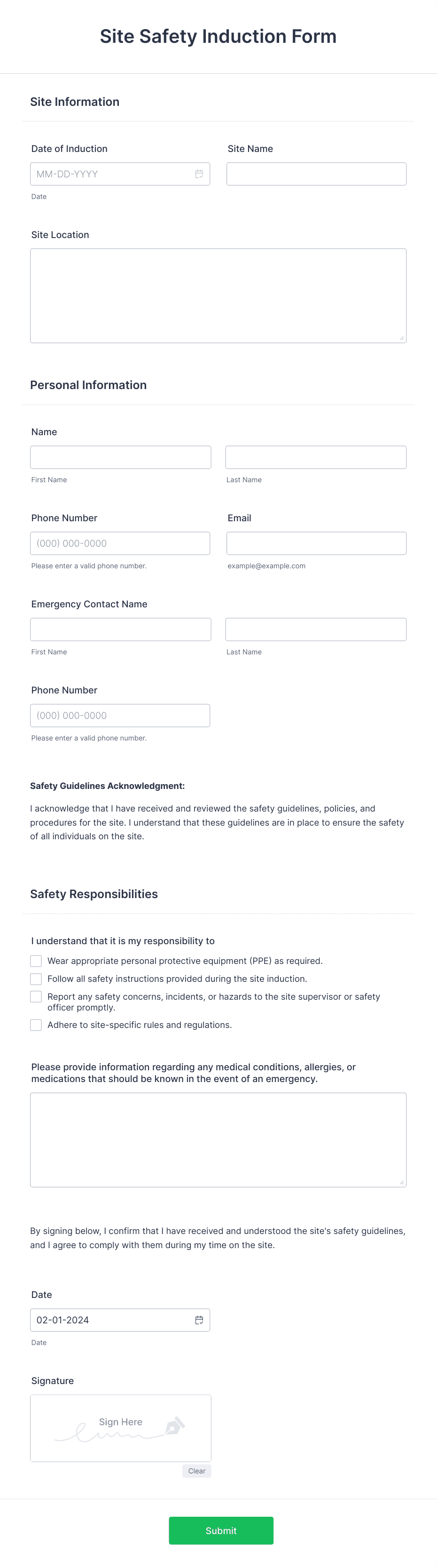 Site Safety Induction Form Template | Jotform