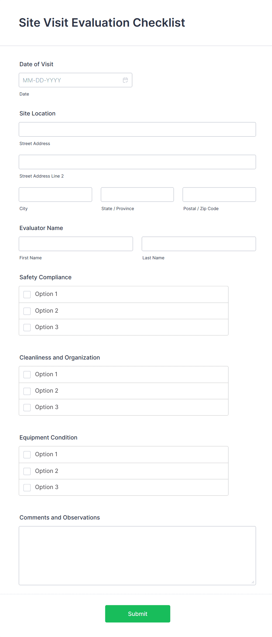 Site Visit Evaluation Checklist Form Template | Jotform