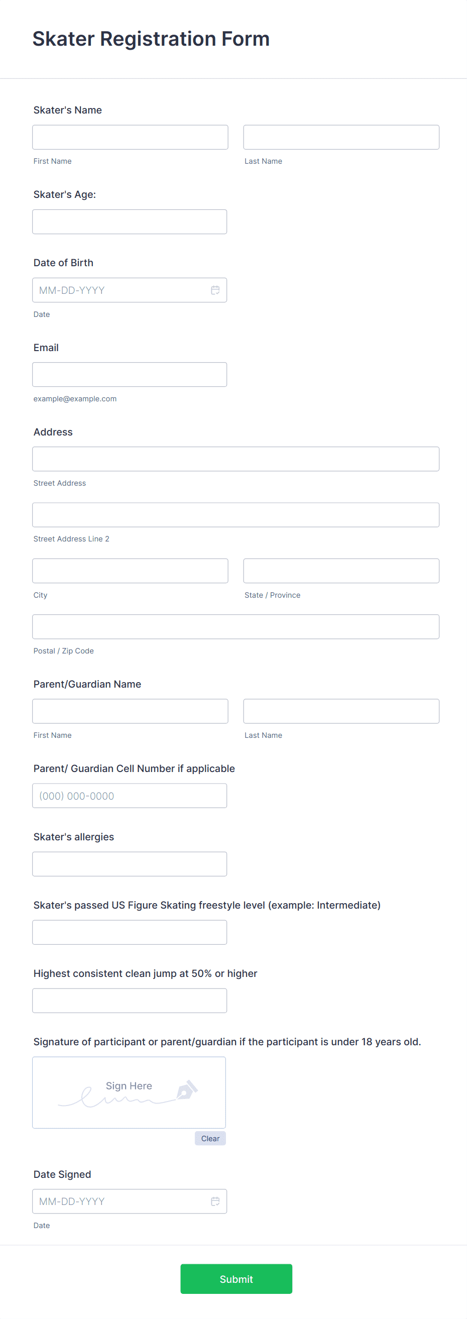 Skater Registration Form Template | Jotform