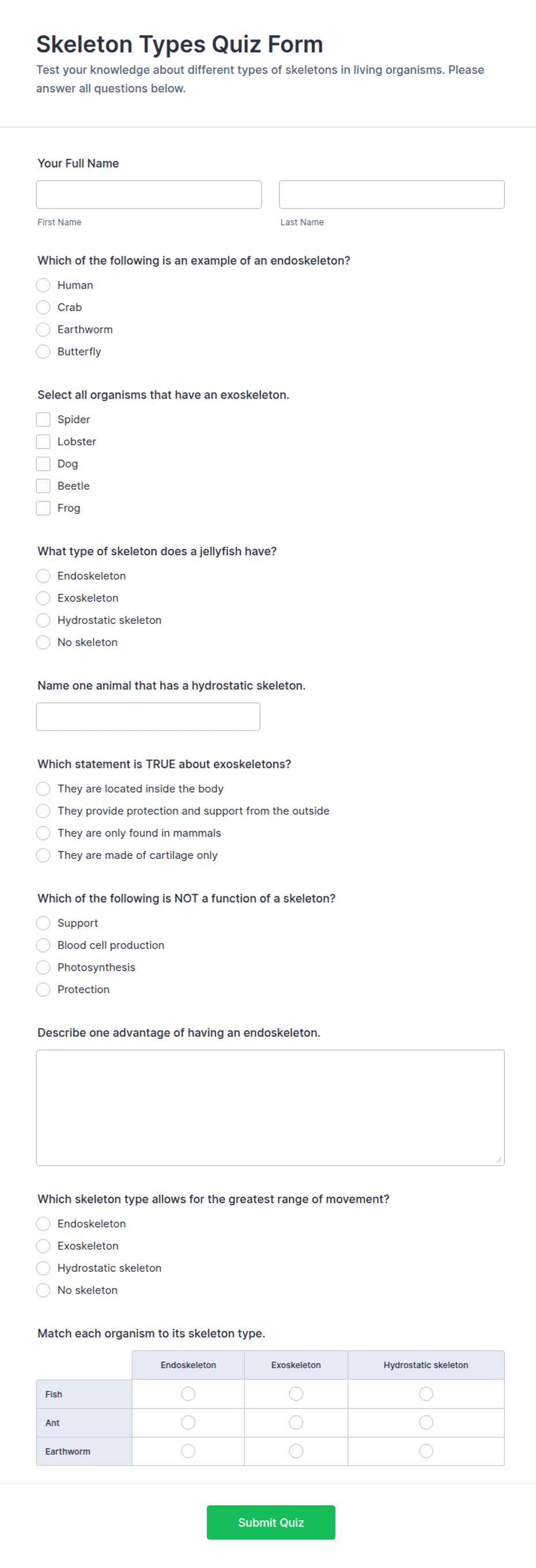Skeleton Types Quiz Form Template | Jotform