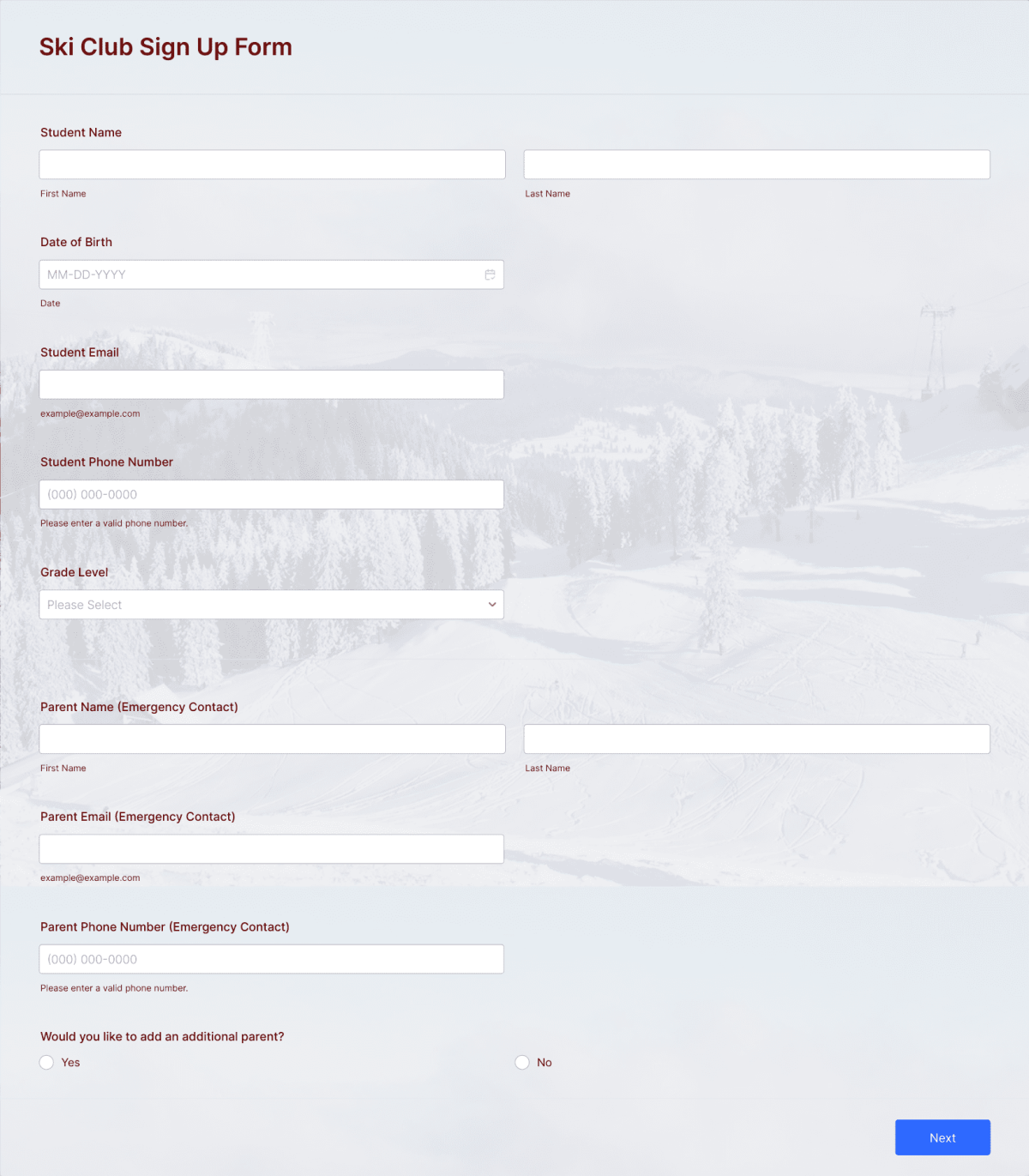 Ski Club Sign Up Form Template | Jotform