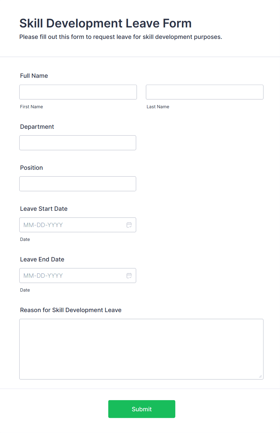 Skill Development Leave Form Template | Jotform