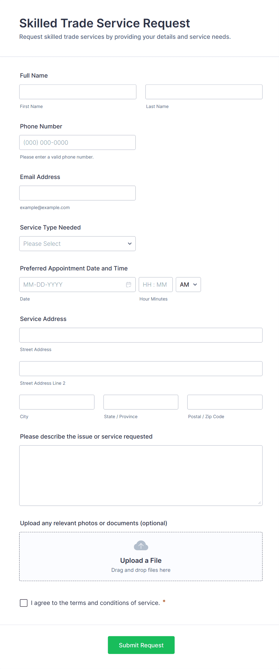 Skilled Trade Service Request Form Template | Jotform