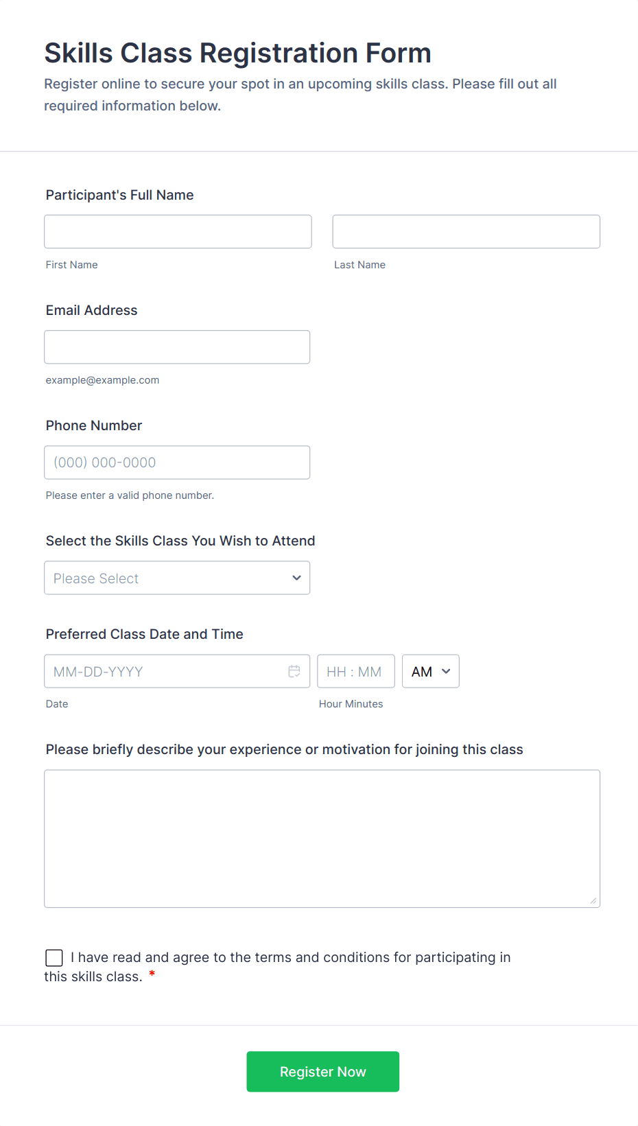 Skills Class Registration Form Template | Jotform