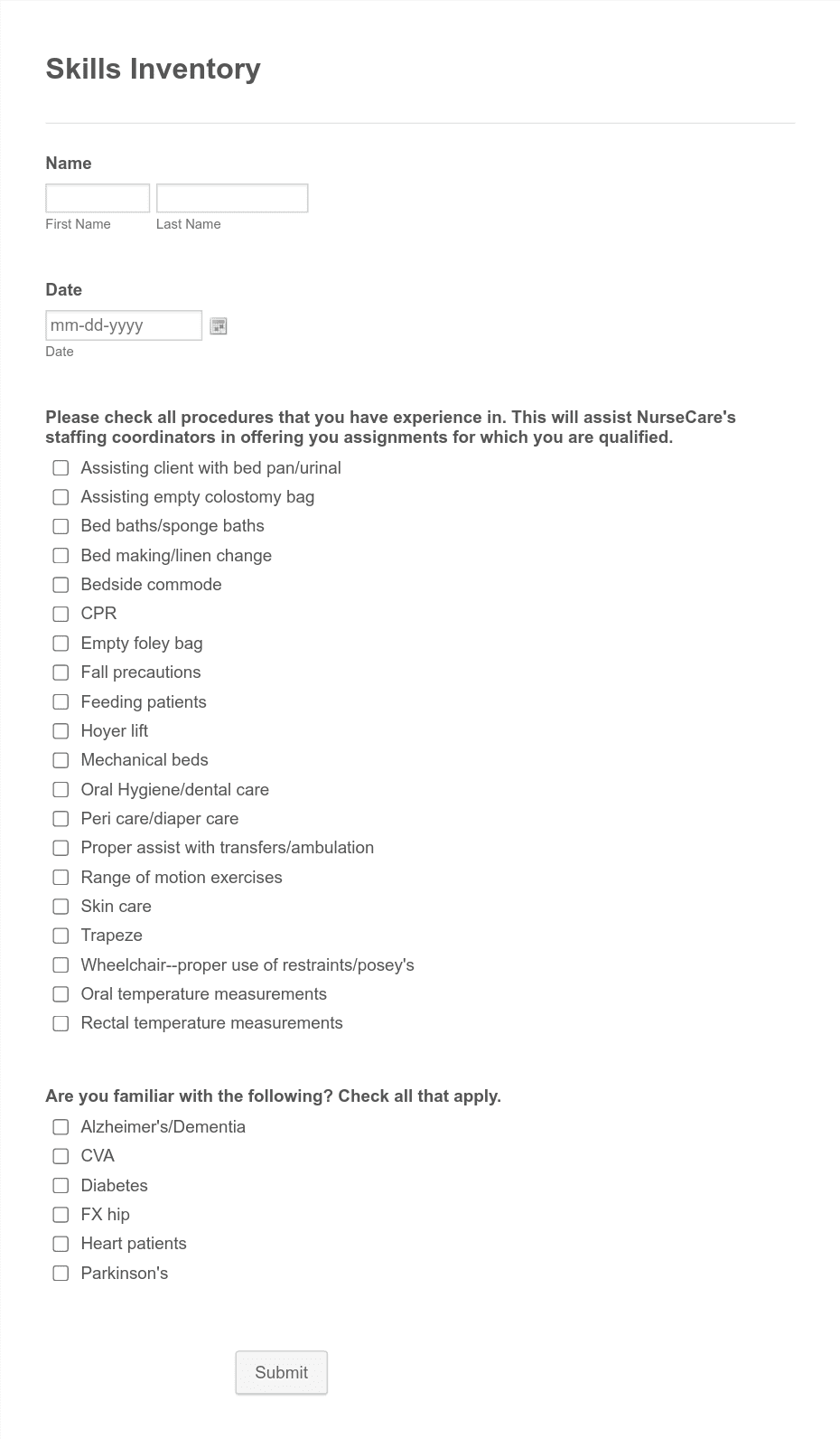 Skills Inventory Form Template | Jotform
