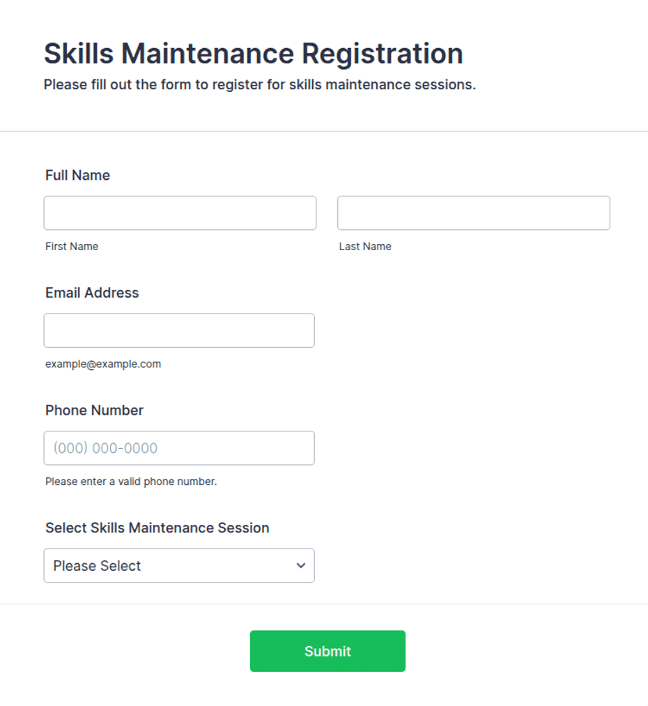 Skills Maintenance Registration Form Template | Jotform