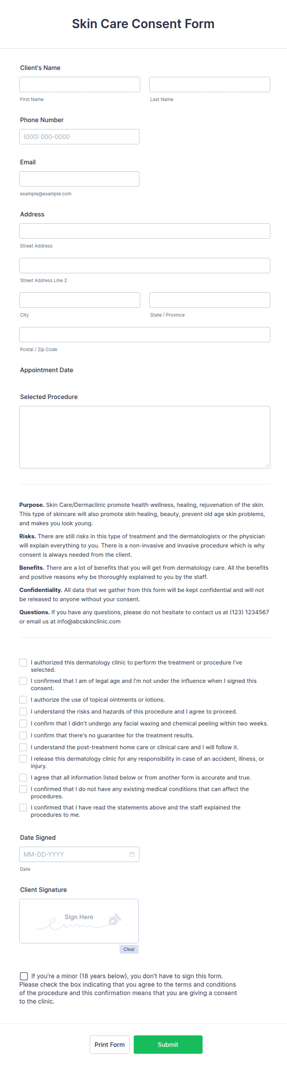 Skin Care Consent Form Template | Jotform