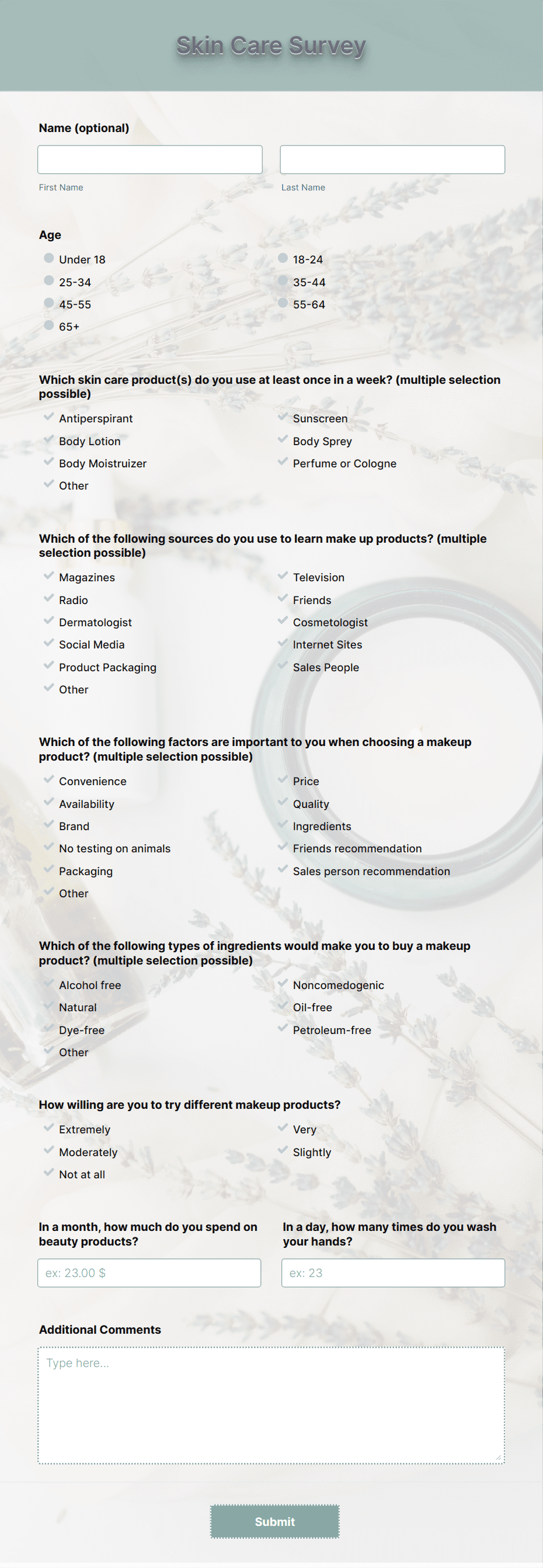 Skin Care Survey Form Template | Jotform
