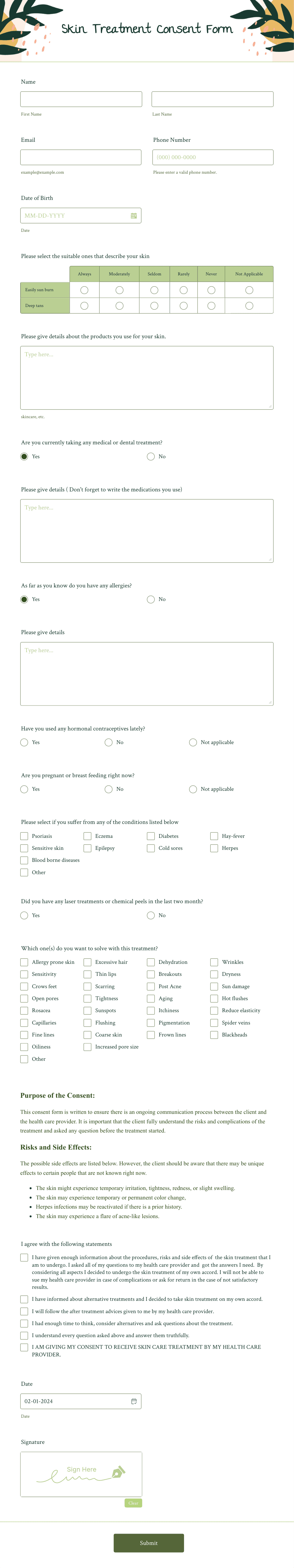 Skin Treatment Consent Form Template | Jotform