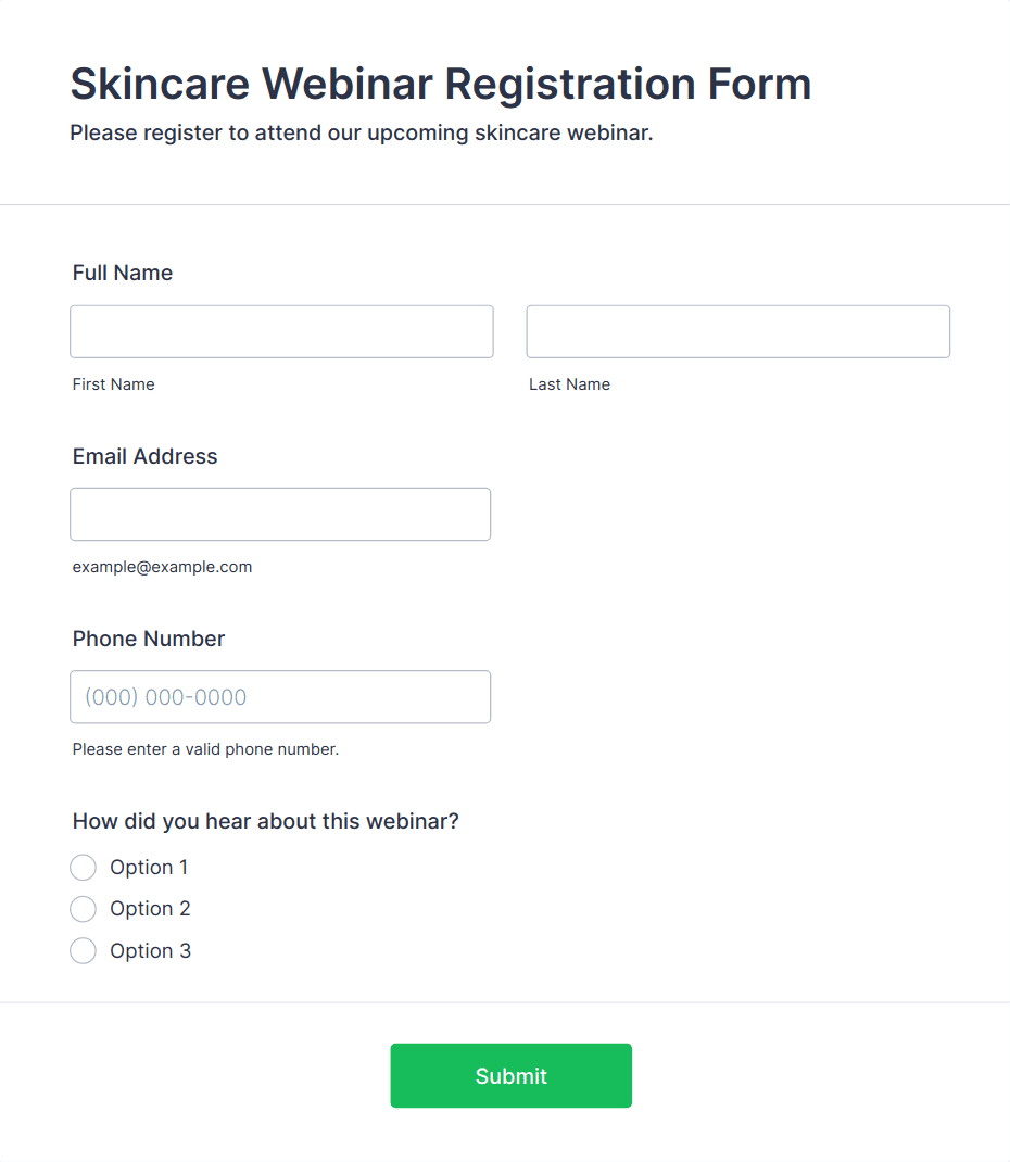 Skincare Webinar Registration Form Template | Jotform