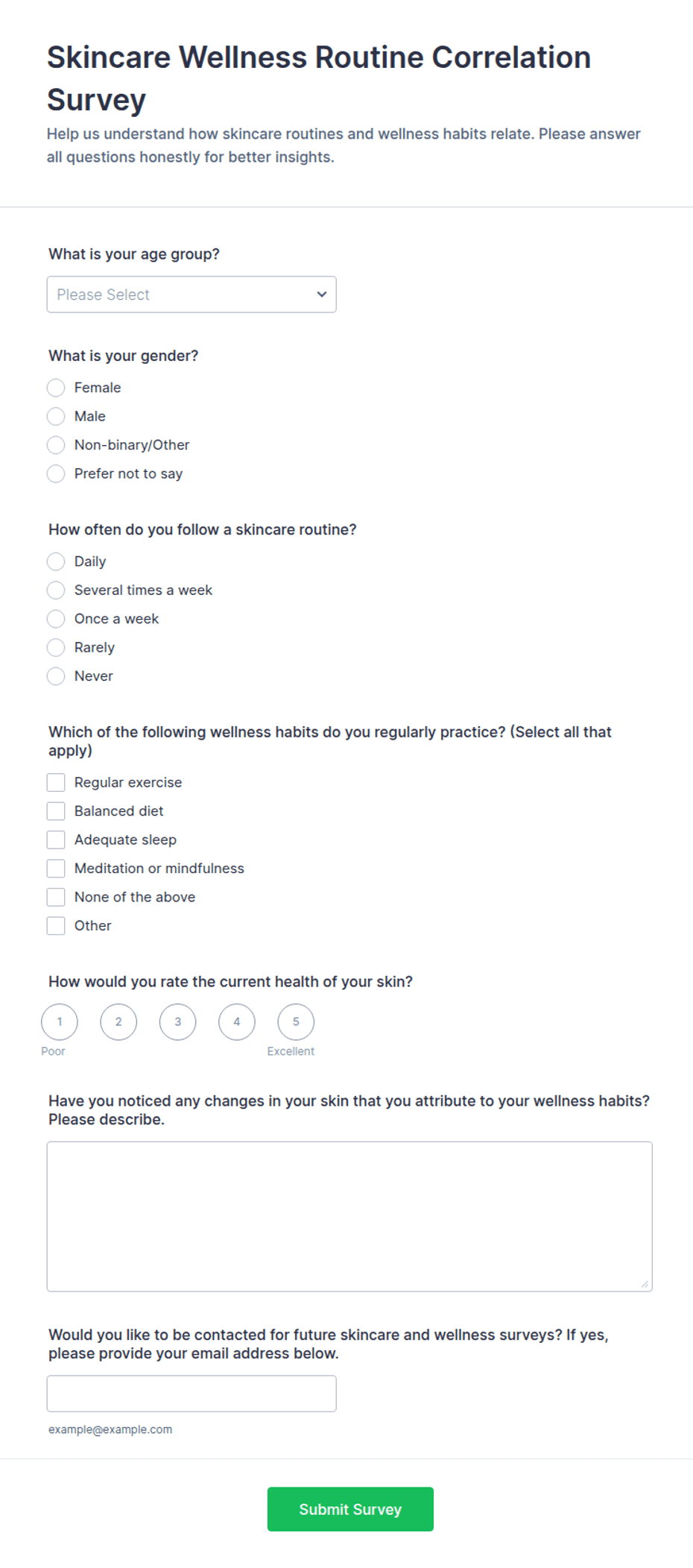 Skincare Wellness Routine Correlation Survey Form Template | Jotform