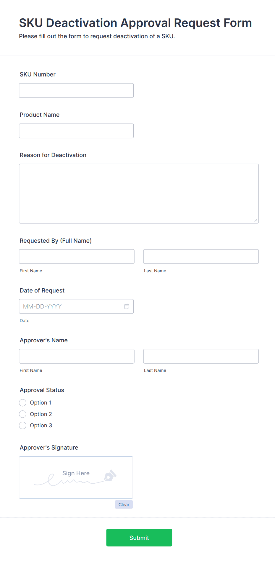 SKU Deactivation Approval Request Form Template | Jotform