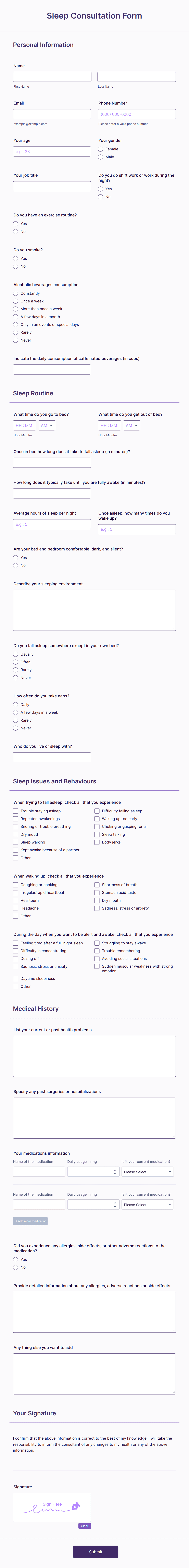 Sleep Consultation Form Template | Jotform