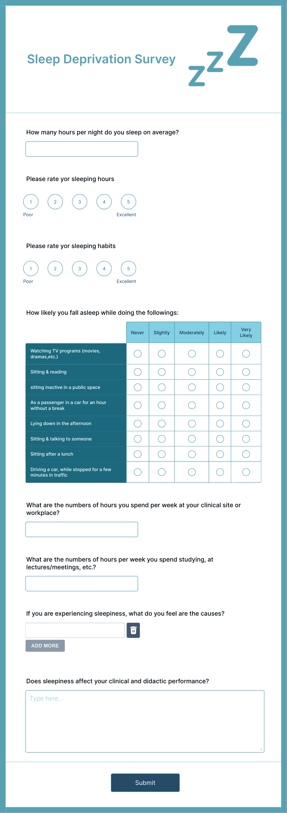 Sleep Deprivation Survey Form Template | Jotform