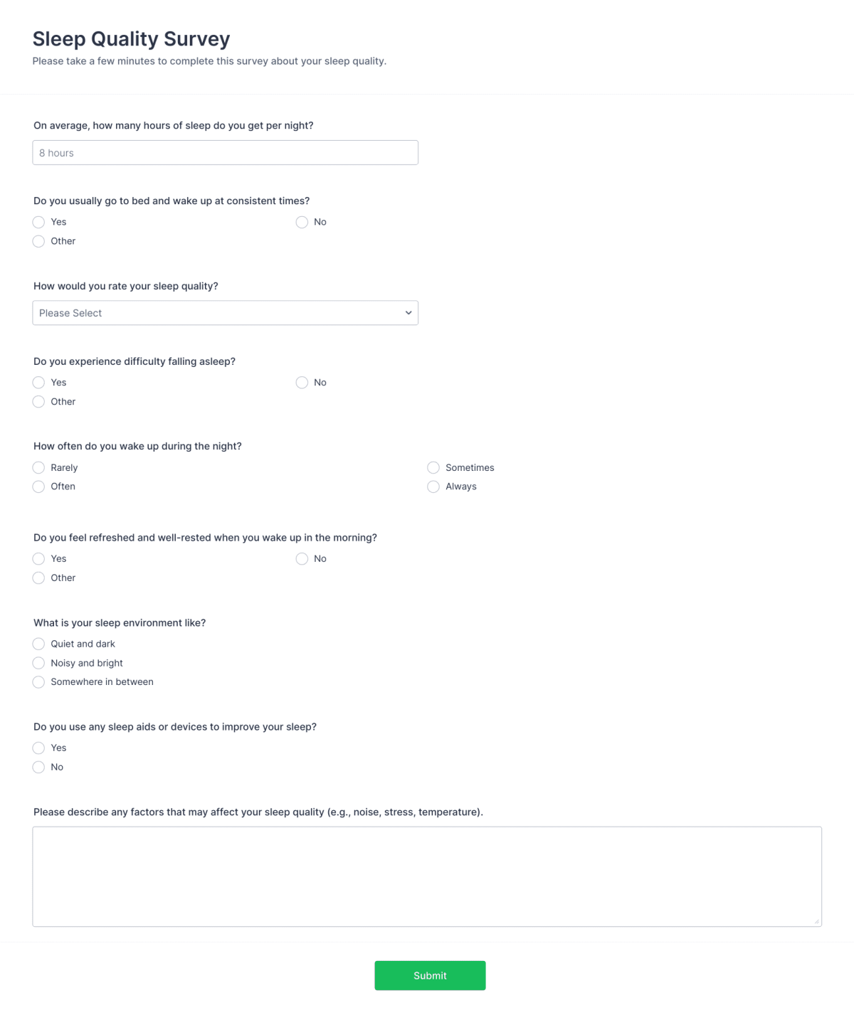 Sleep Quality Survey Form Template | Jotform