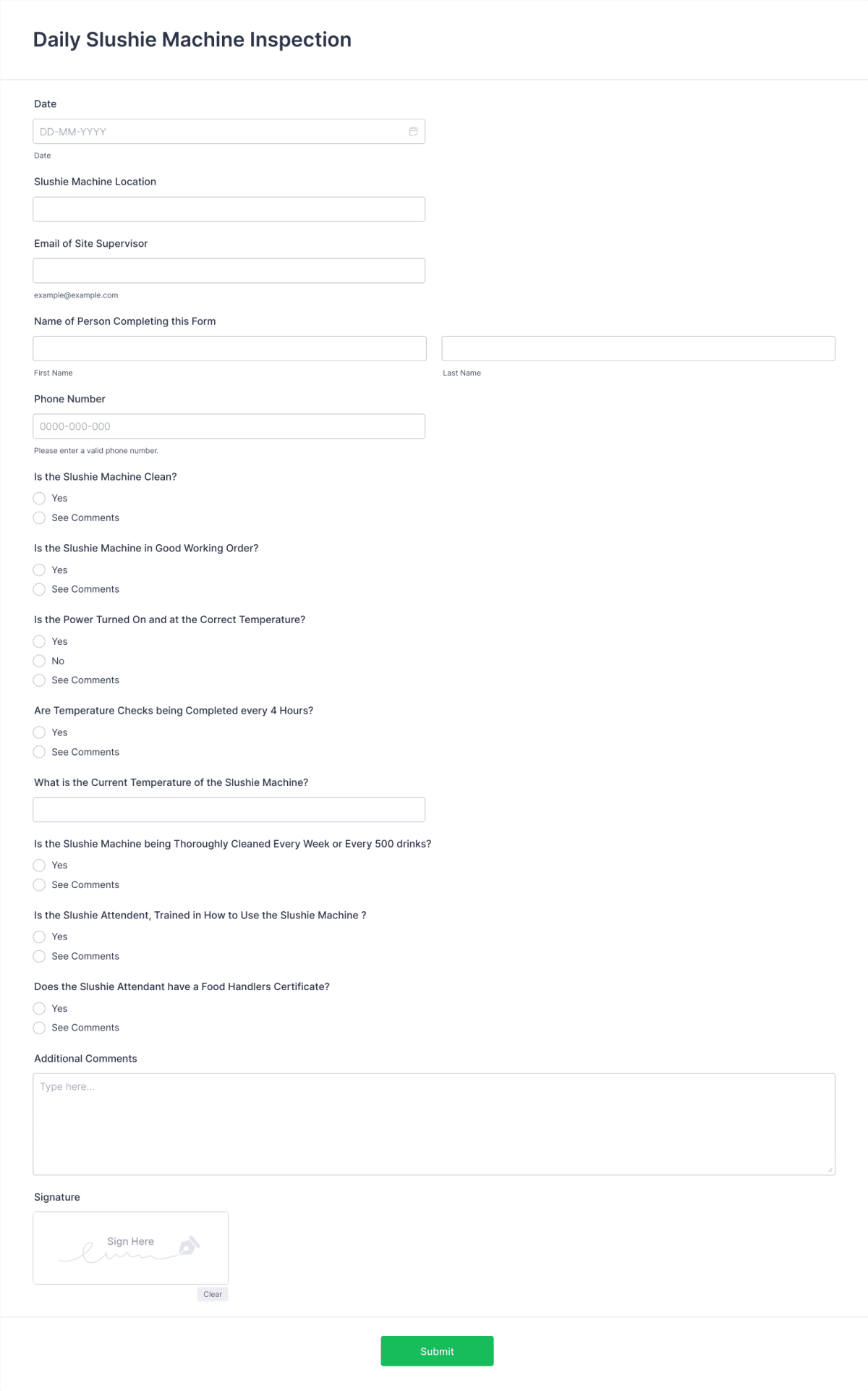 Slushie Machine Inspection Form Template | Jotform