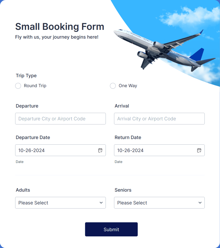 Small Booking Form with Conditional Logic Form Template | Jotform