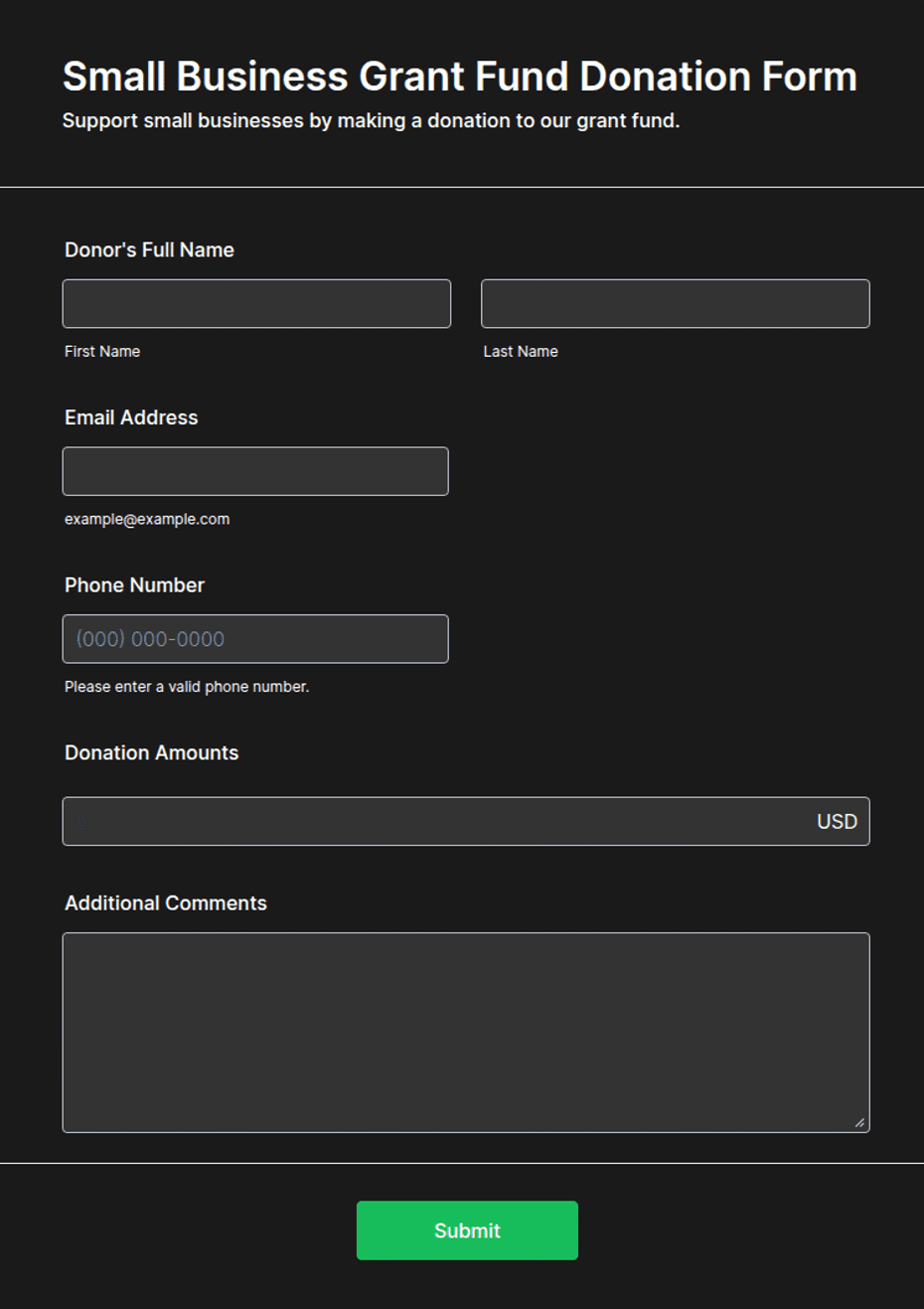 Small Business Grant Fund Donation Form Template | Jotform