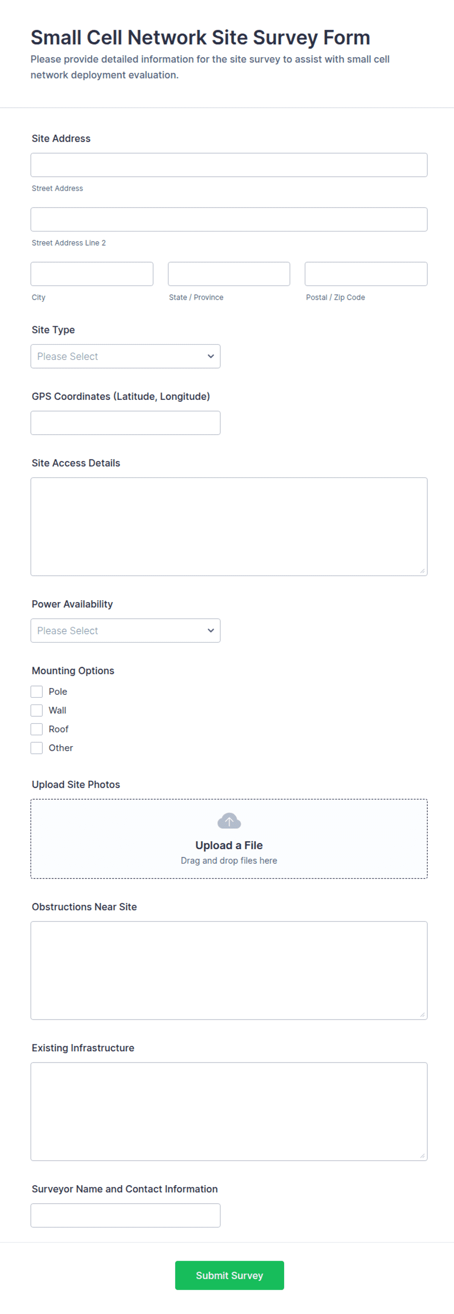 Small Cell Network Site Survey Form Template | Jotform