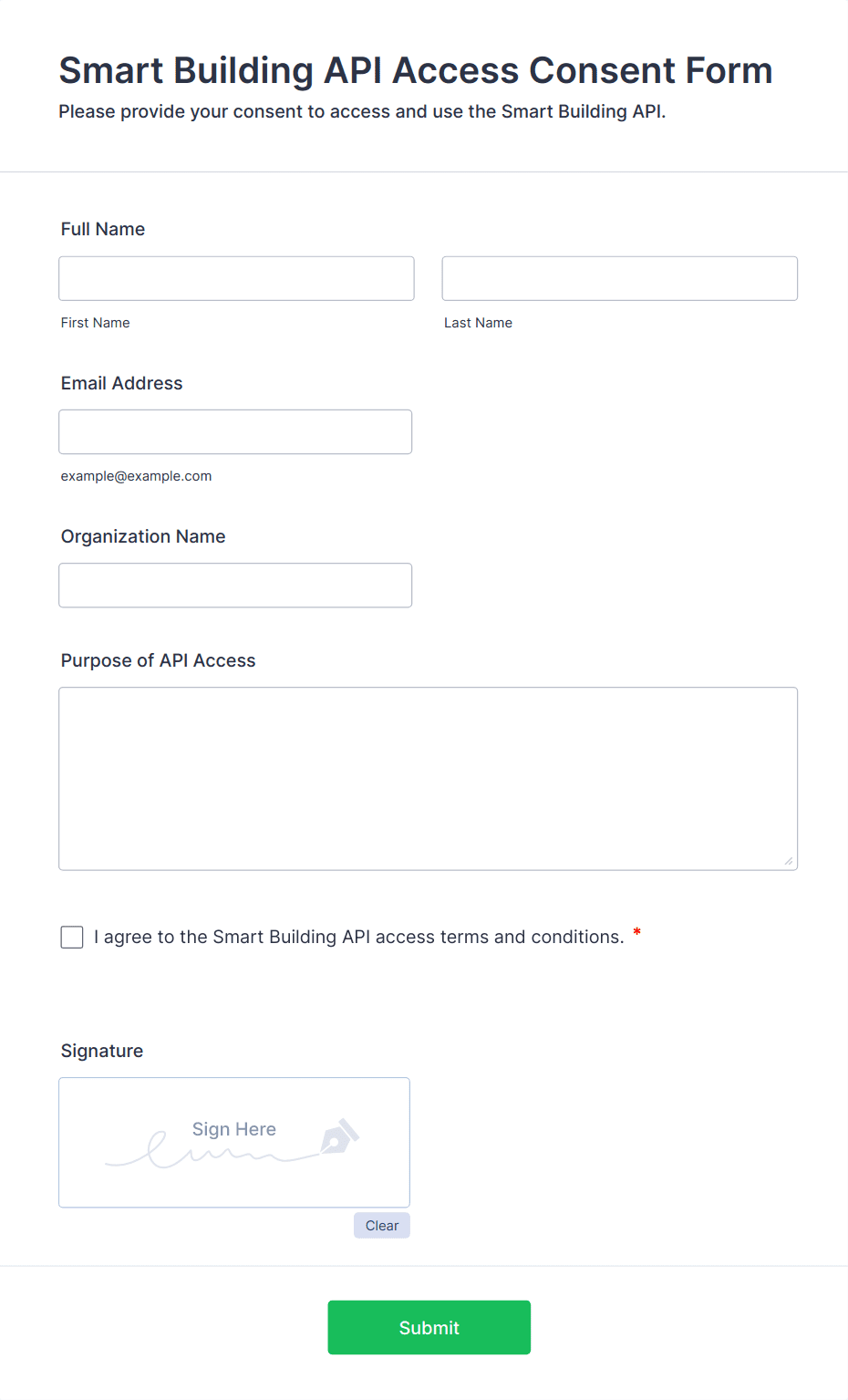 Smart Building API Access Consent Form Template | Jotform