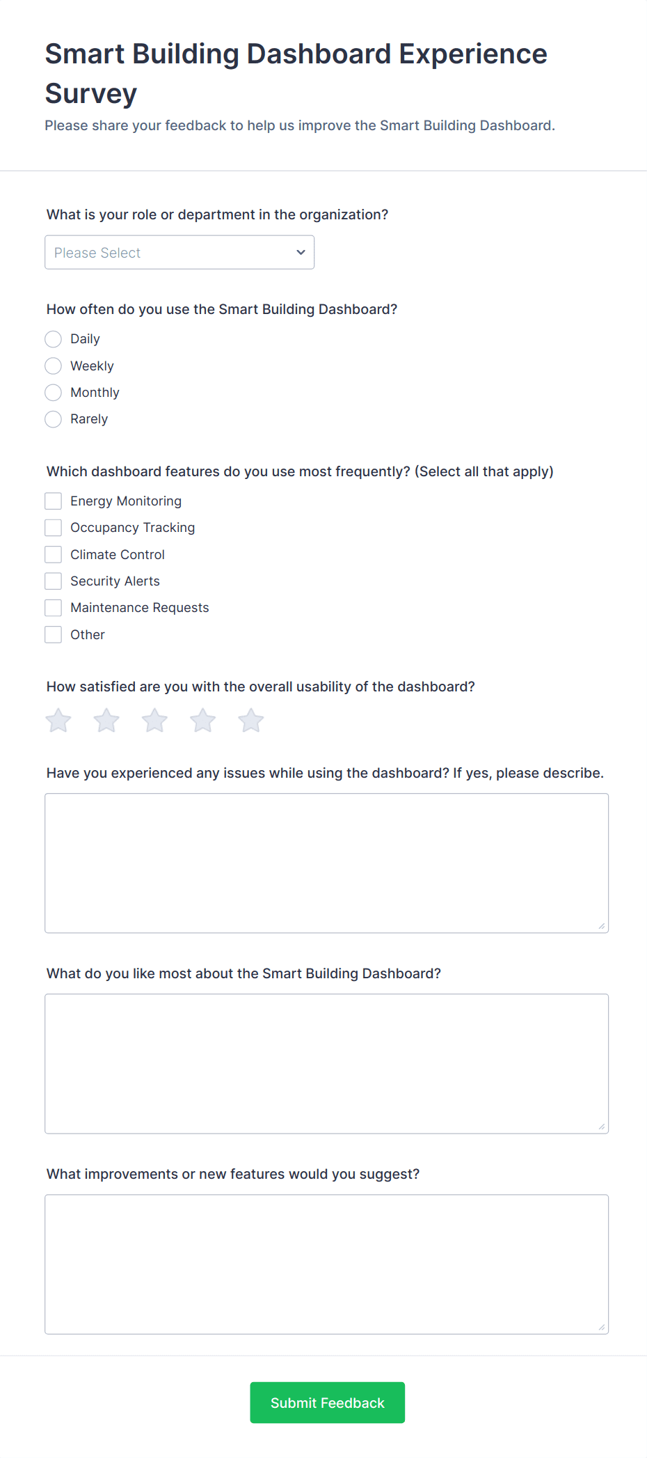 Smart Building Dashboard Experience Survey Form Template | Jotform