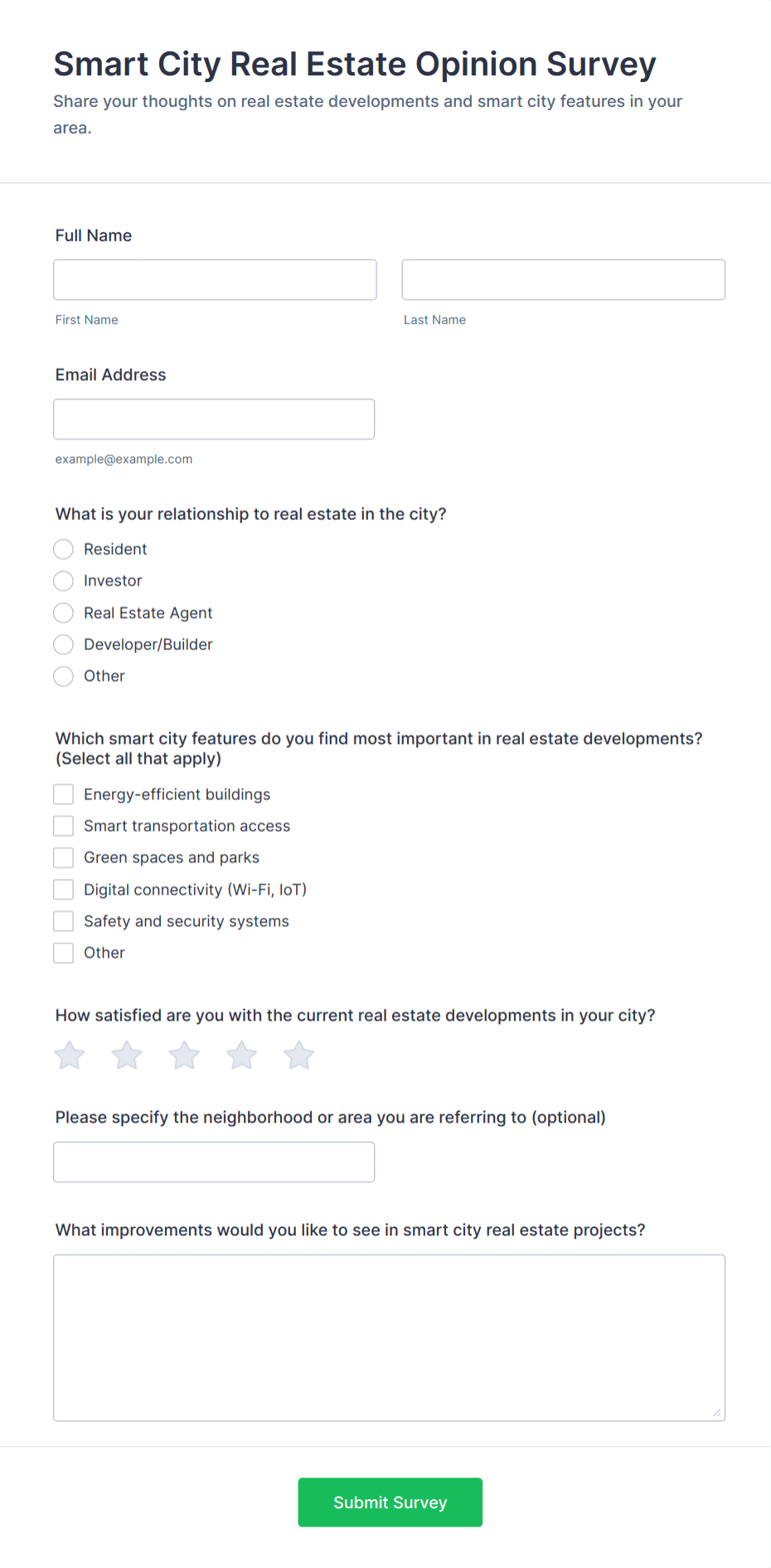 Smart City Real Estate Opinion Survey Form Template | Jotform