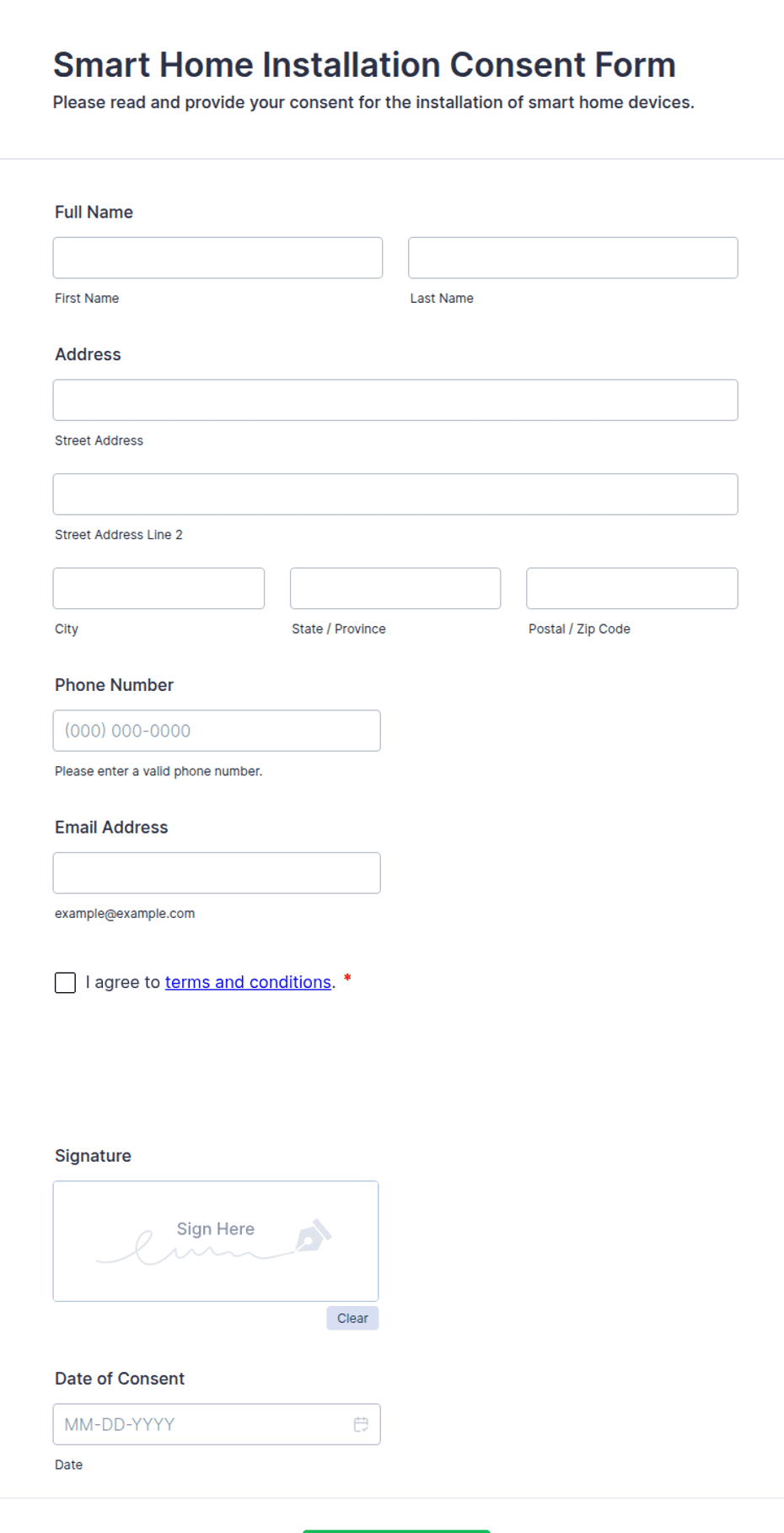 Smart Home Installation Consent Form Template Jotform