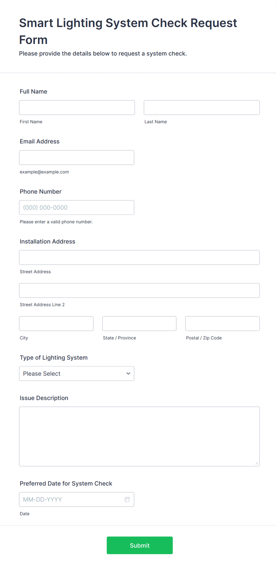 Smart Lighting System Check Request Form Template | Jotform