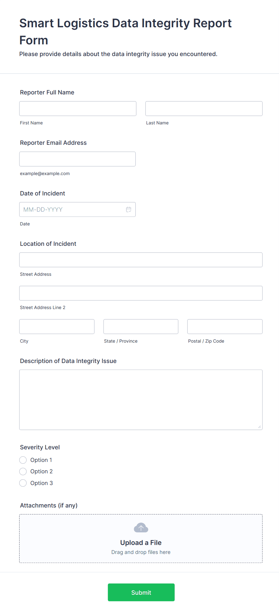 Smart Logistics Data Integrity Report Form Template | Jotform
