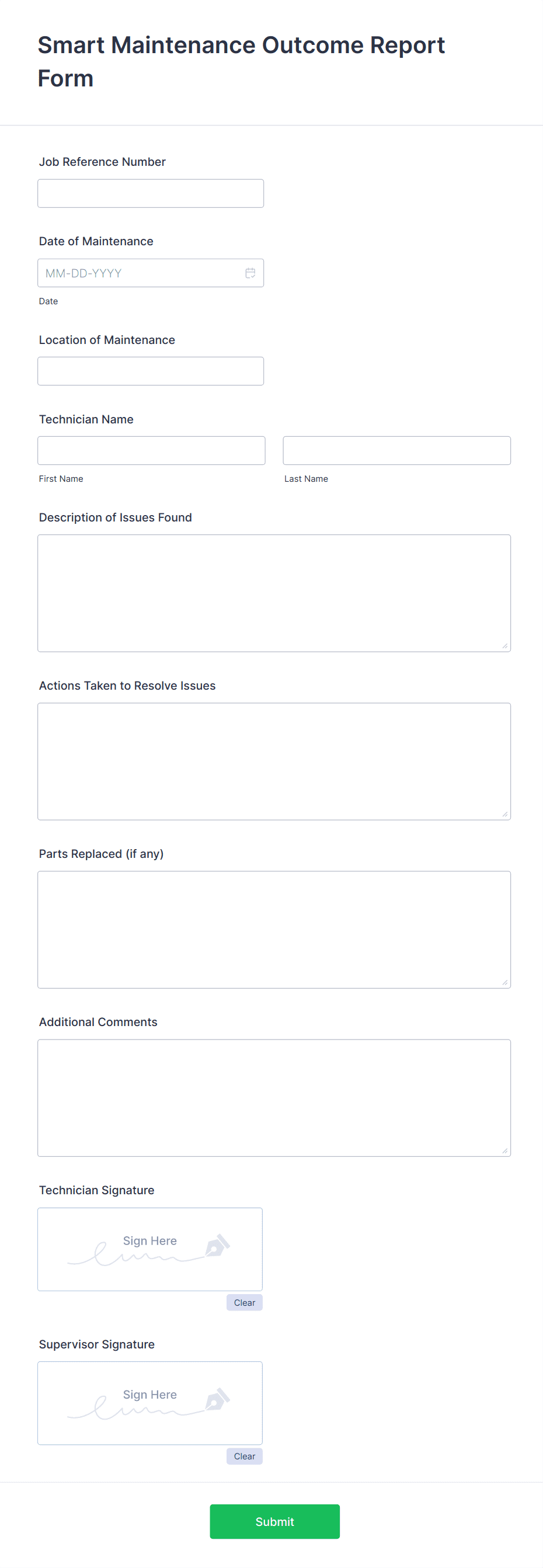 Smart Maintenance Outcome Report Form Template | Jotform