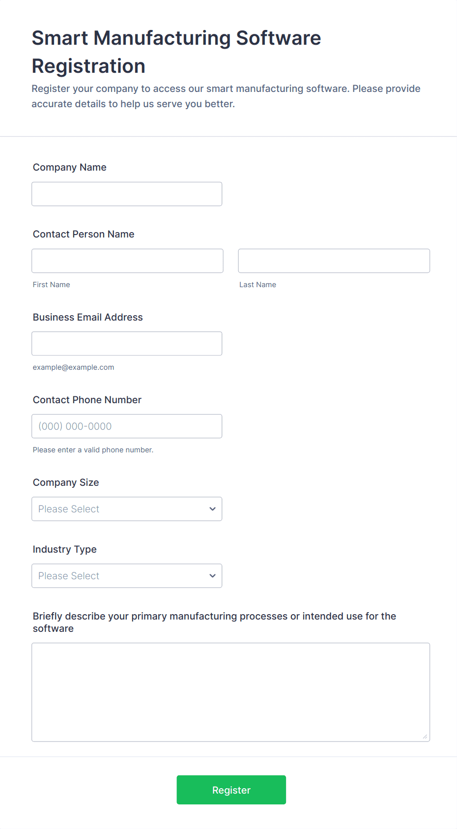 Smart Manufacturing Software Registration Form Template | Jotform