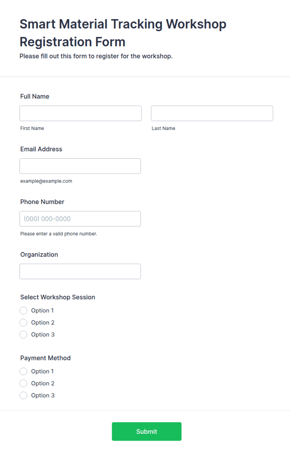 Smart Material Tracking Workshop Registration Form Template | Jotform