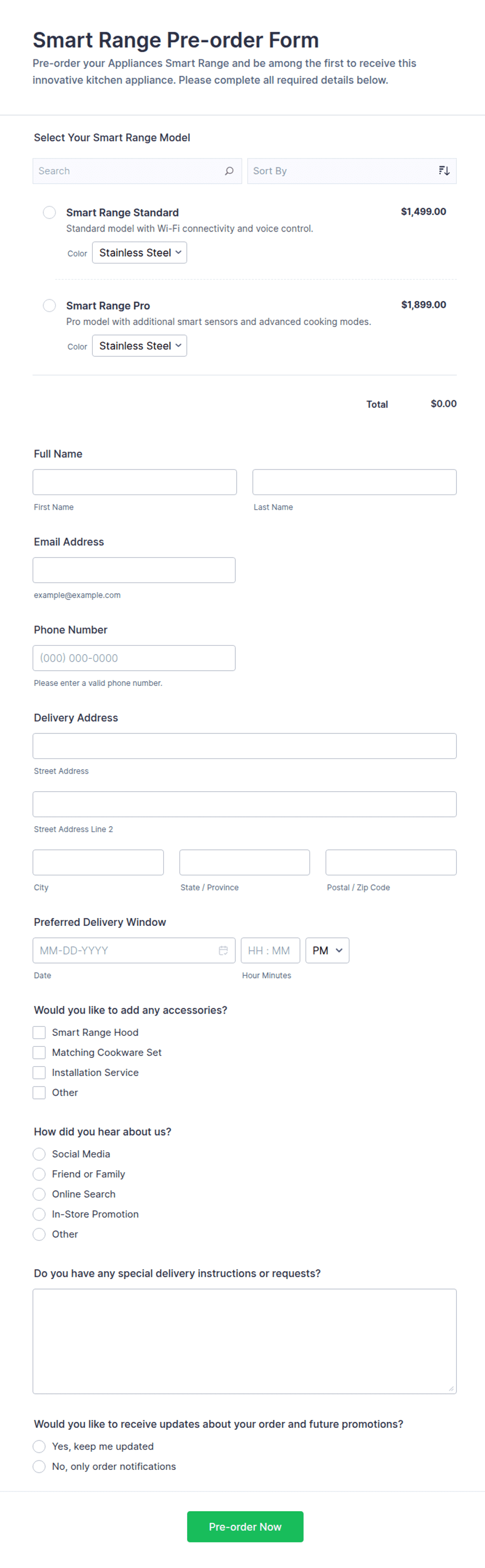 Smart Range Pre-order Form Template | Jotform